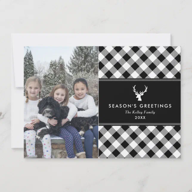 Buffalo Black and White Plaid Photo Holiday Card | Zazzle