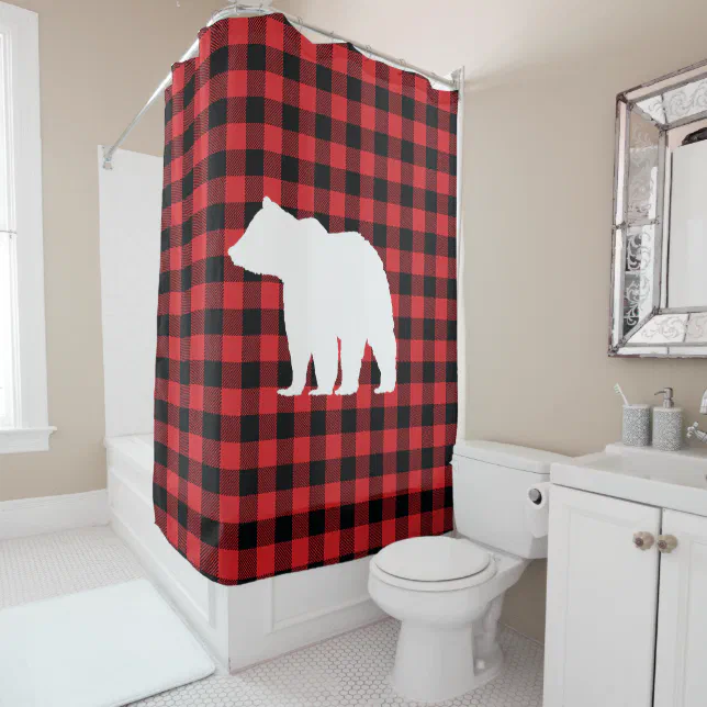 Buffalo Check Bear Wilderness Cabin Shower Curtain | Zazzle