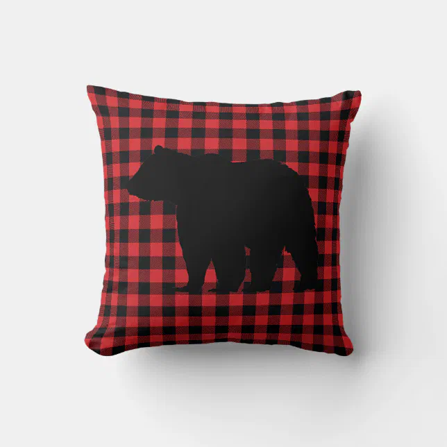 Buffalo Check Bear Wilderness Cabin Throw Pillow | Zazzle
