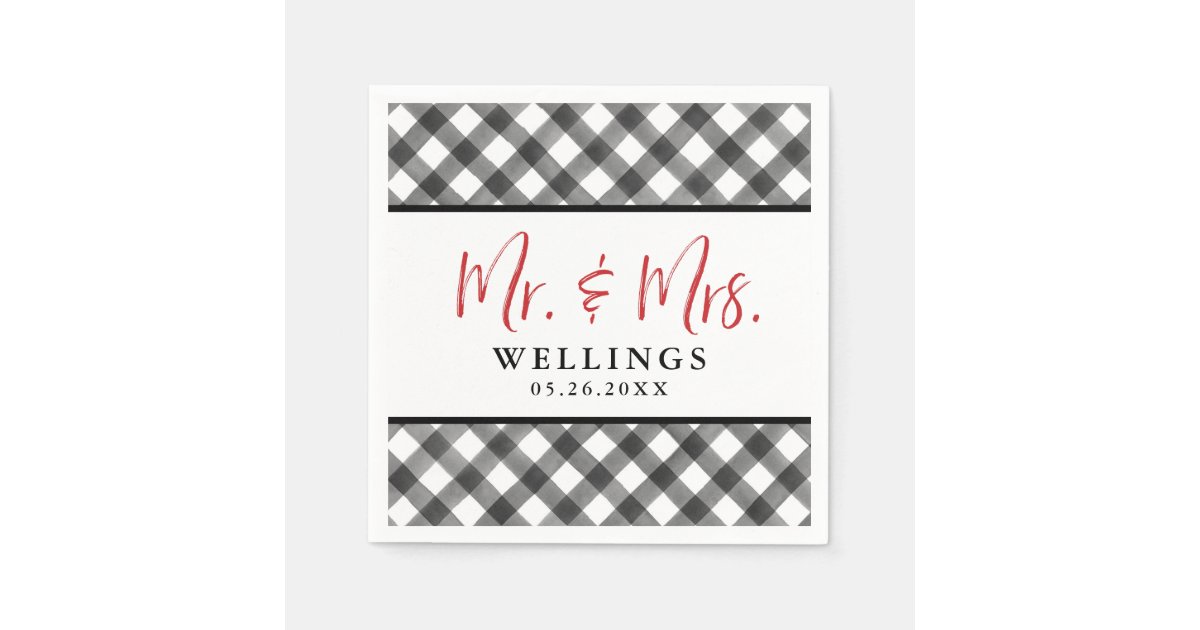 Buffalo Check Black White Wedding Custom Cocktail Napkins | Zazzle