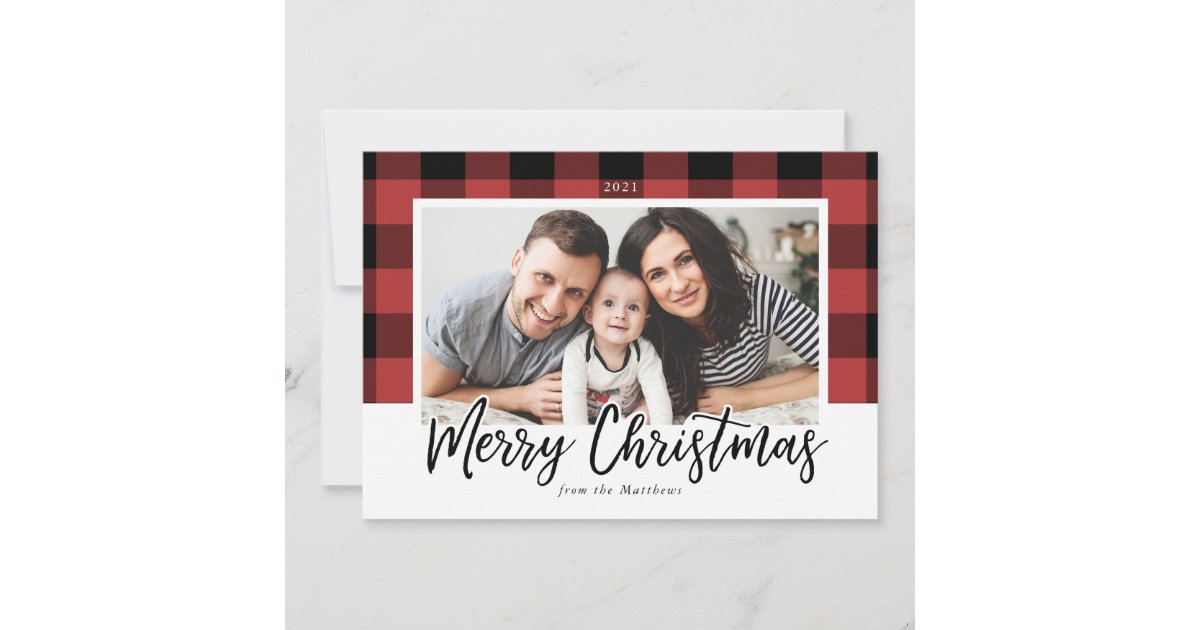 Buffalo Check Christmas Photo Card | Zazzle