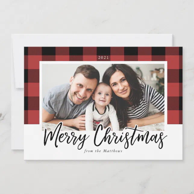 Buffalo Check Christmas Photo Card | Zazzle