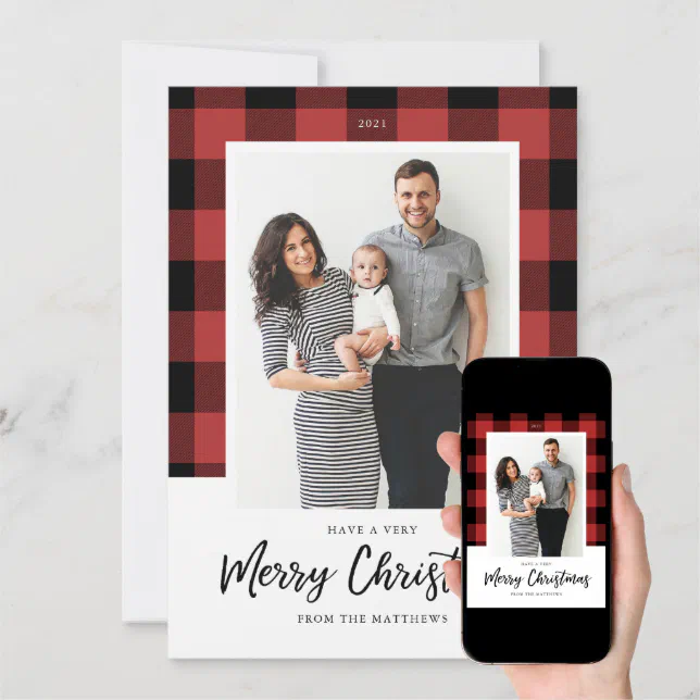 Buffalo Check Christmas Photo Card | Zazzle