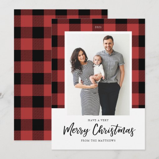 Buffalo Check Christmas Photo Card | Zazzle