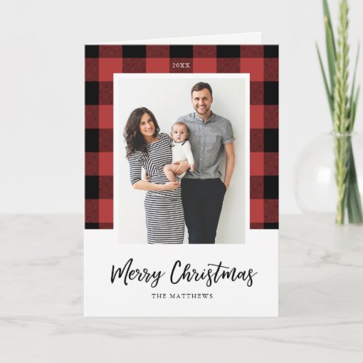 Buffalo Check Christmas Photo Greeting Card | Zazzle