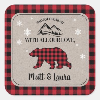 Buffalo Check Lumberjack Thank You Square Sticker | Zazzle