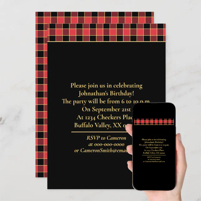 Buffalo Check Pattern Custom Colors SVG Party Invitation | Zazzle