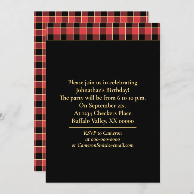 Buffalo Check Pattern Custom Colors SVG Party Invitation | Zazzle