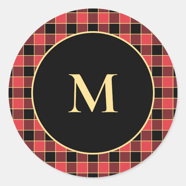 Buffalo Check Pattern Monogram Custom Colors SVG Classic Round Sticker ...