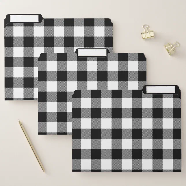 Buffalo Check Plaid Black and White File Folder | Zazzle