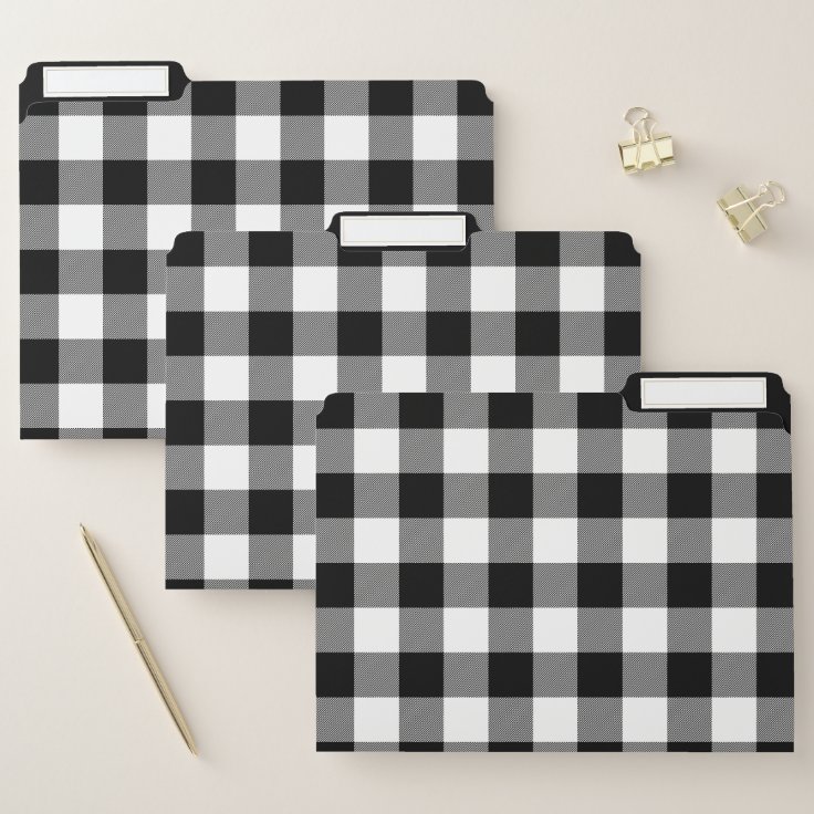 Buffalo Check Plaid Black and White File Folder | Zazzle