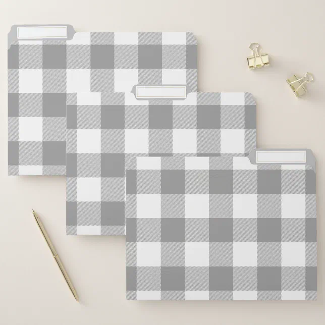 Buffalo Check Plaid Gray and White Farmhouse File Folder | Zazzle
