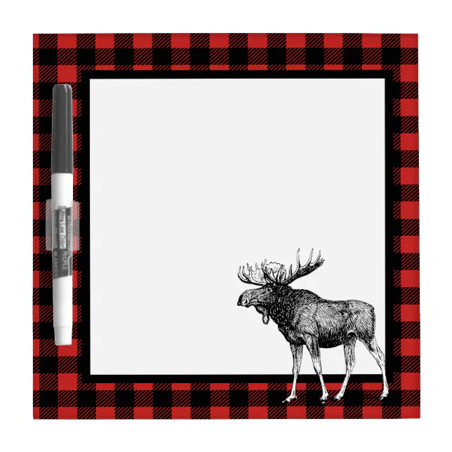 Buffalo Check Plaid & Moose Illustration Dry Erase Board | Zazzle