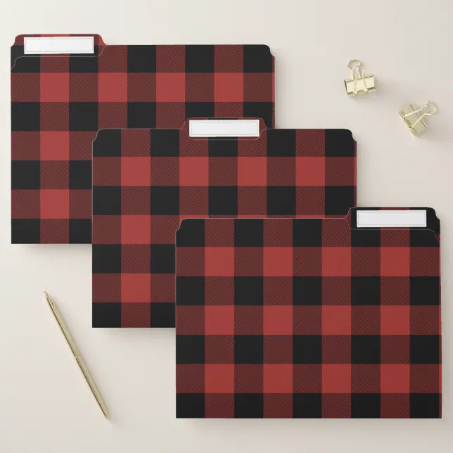 Buffalo Check Plaid Red and Black Rustic File Folder | Zazzle