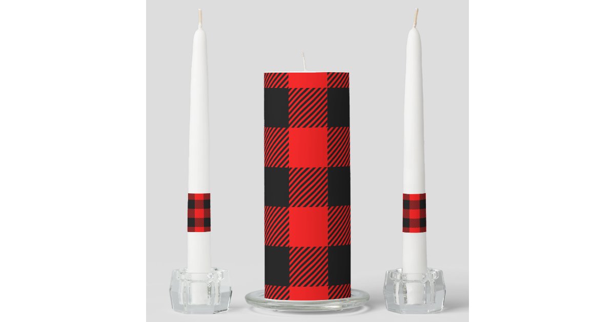 Buffalo Check Red and Black Lumberjack Plaid Decor Unity Candle Set ...