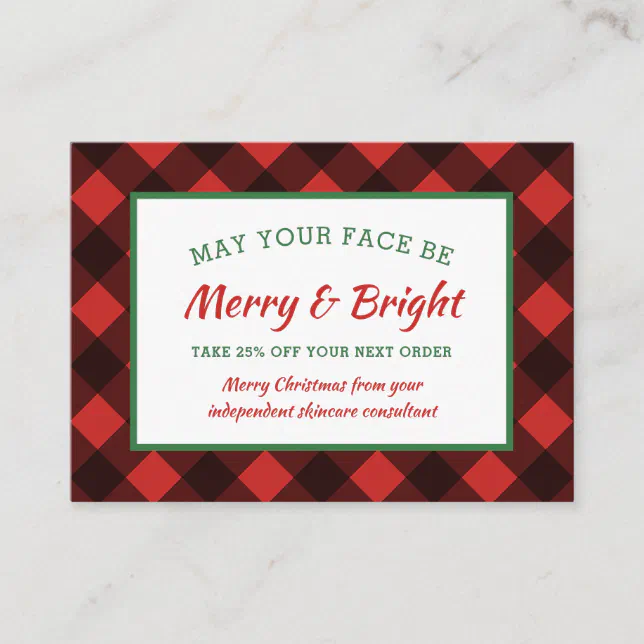 Buffalo Check Rustic Christmas Coupon Skincare Business Card | Zazzle
