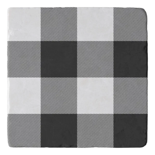 Buffalo Check White and Black Squares Plaid Trivet | Zazzle