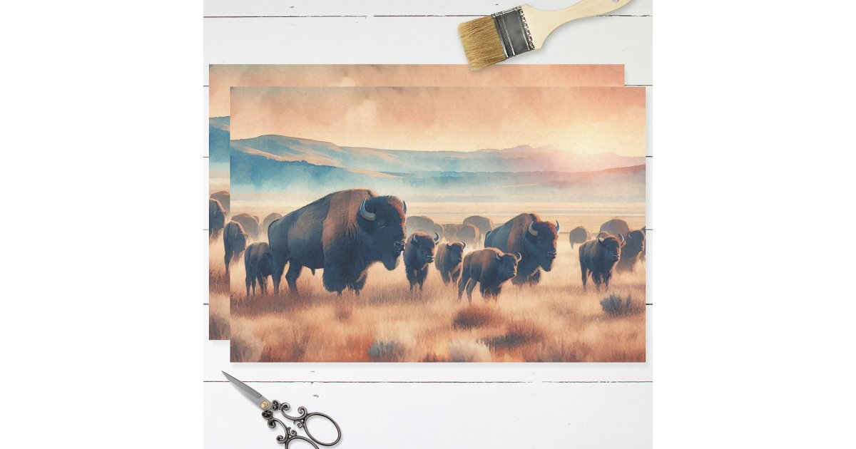 Buffalo Herd Watercolor Bison Decoupage Tissue Paper | Zazzle