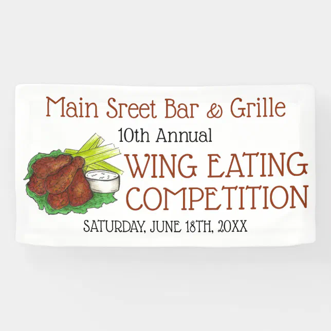 Buffalo Hot Chicken Wings Wing Eating Competition Banner | Zazzle