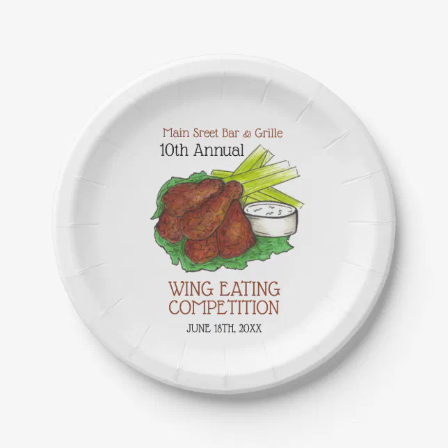 Buffalo Hot Chicken Wings Wing Eating Competition Paper Plates | Zazzle