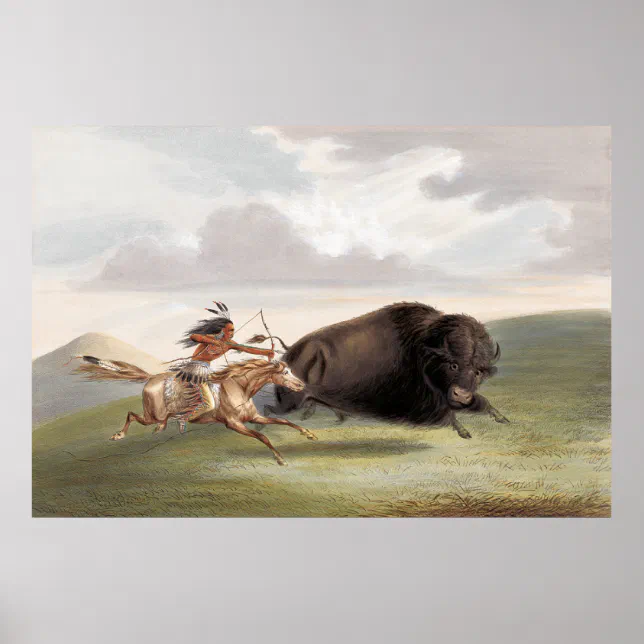 Buffalo Hunt, Chase (1884) chromolithograph art by Poster | Zazzle