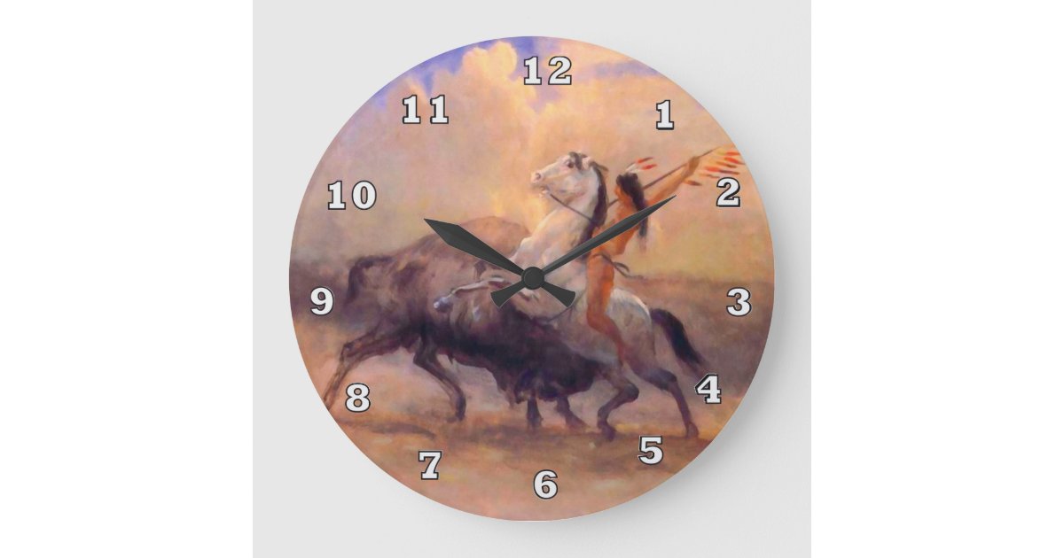 Buffalo Hunter Native American Clock | Zazzle