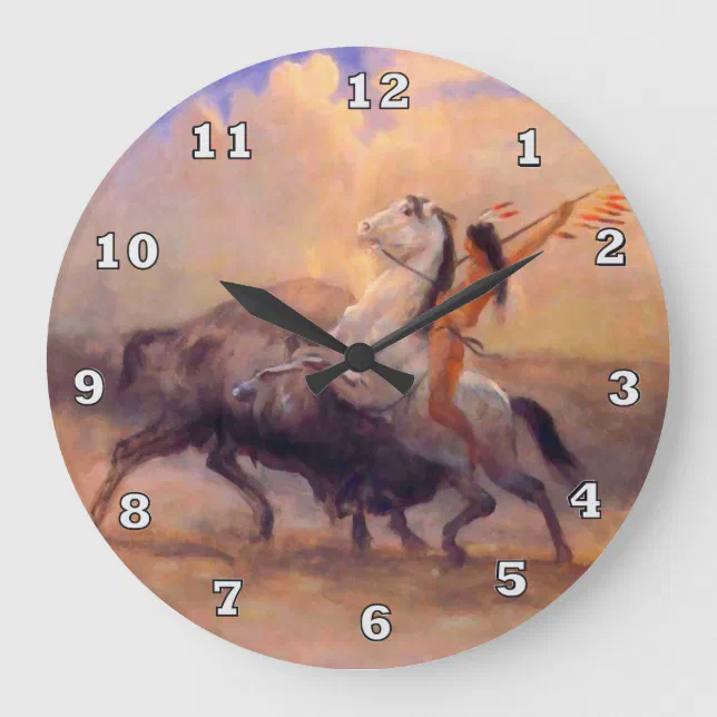 Buffalo Hunter Native American Clock | Zazzle
