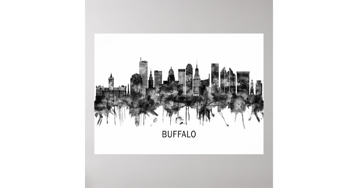 Buffalo New York Skyline BW Poster | Zazzle