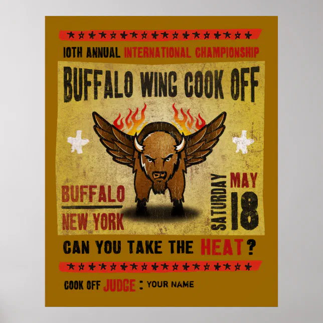 Buffalo, NY - Fire Hot Buffalo Wing Cook-Off Poster | Zazzle