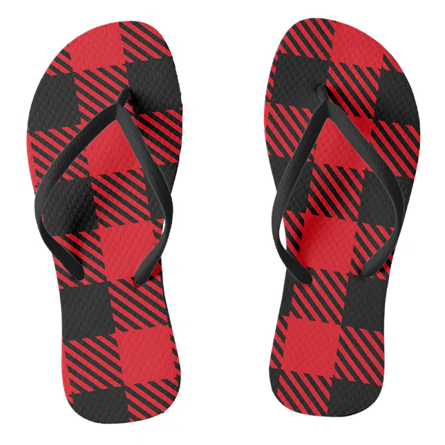 Buffalo Plaid Adult Flip Flops, Slim Straps Flip Flops | Zazzle
