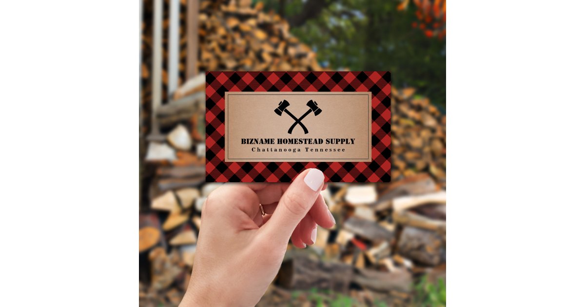Buffalo Plaid Axe Homestead Outdoor Retail Business Card | Zazzle