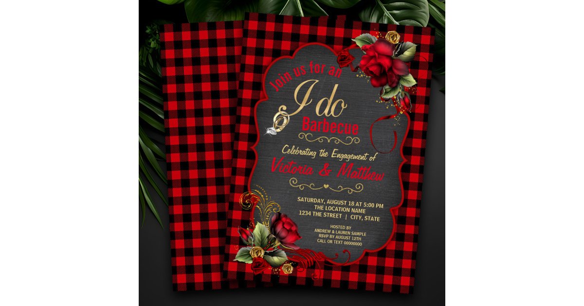 Buffalo Plaid Barbecue Engagement Party Invitation | Zazzle