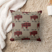 Buffalo Plaid Bison on Tan Reversible Throw Pillow | Zazzle