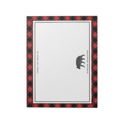 Buffalo Plaid Black Bear Personalized Notepad | Zazzle