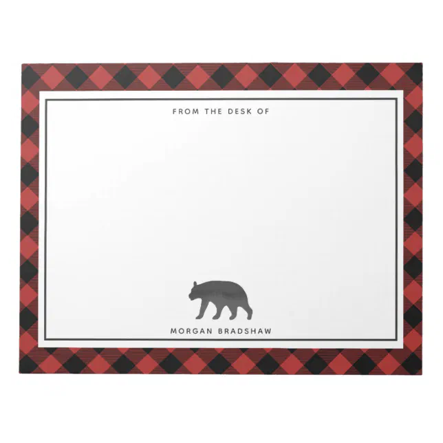 Buffalo Plaid Black Bear Personalized Notepad | Zazzle