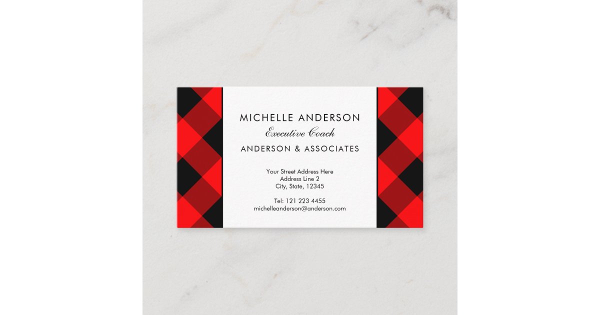 Buffalo Plaid Check Executive Coach Custom Color Business Card | Zazzle