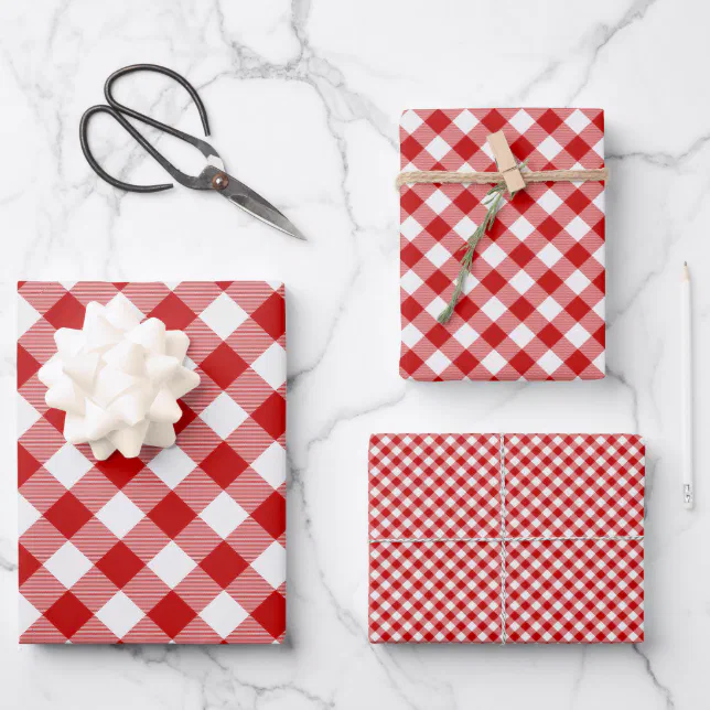 Buffalo Plaid Check Red White Wrapping Paper Sheets | Zazzle