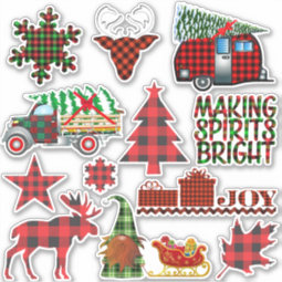 Buffalo Plaid Christmas Winter Holiday Elements Sticker | Zazzle