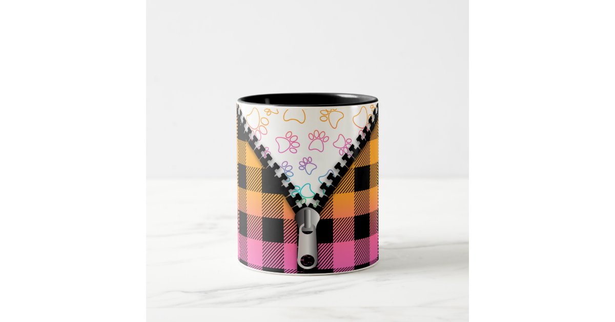 Buffalo Plaid Dog Paws Two-Tone Coffee Mug | Zazzle