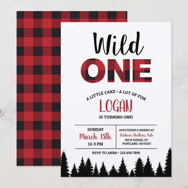Buffalo Plaid First Birthday Invitation - Wild One | Zazzle