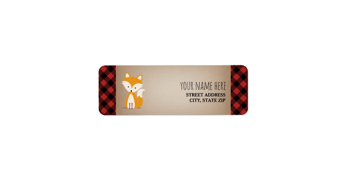 Buffalo Plaid Fox Baby Shower Label | Zazzle