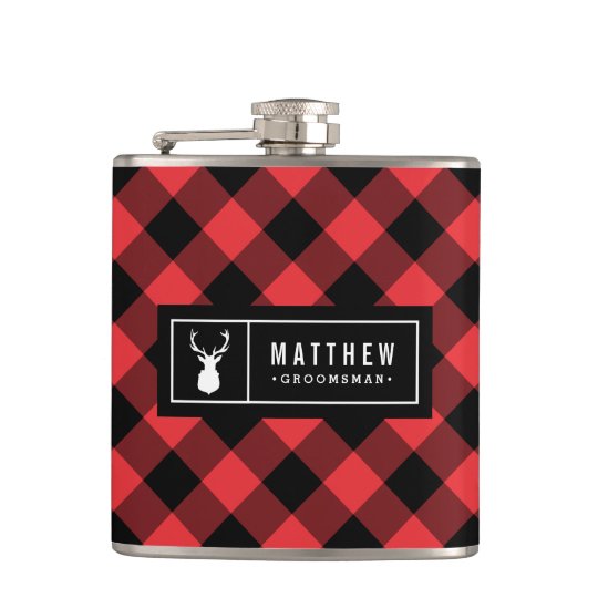 Buffalo Plaid Groomsman Flask | Zazzle.com