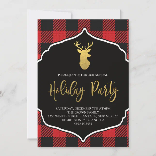 Buffalo Plaid Holiday Party Invitation | Zazzle