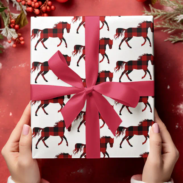 Buffalo Plaid Horse Rustic Country Western Wrapping Paper | Zazzle