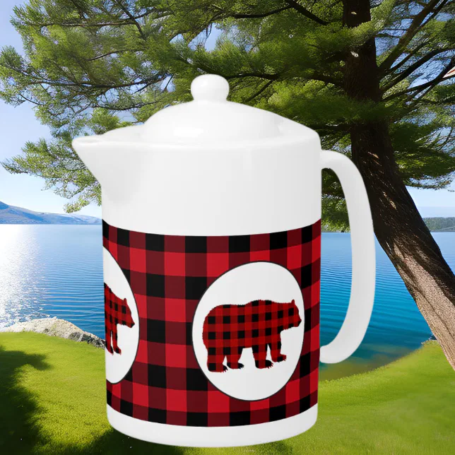 Buffalo plaid kitchen bear teapot | Zazzle