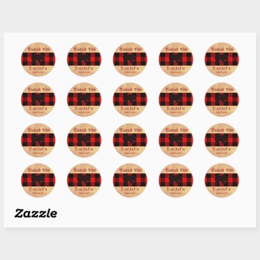 Buffalo Plaid Lumberjack Birthday Thank You Favor Classic Round Sticker ...