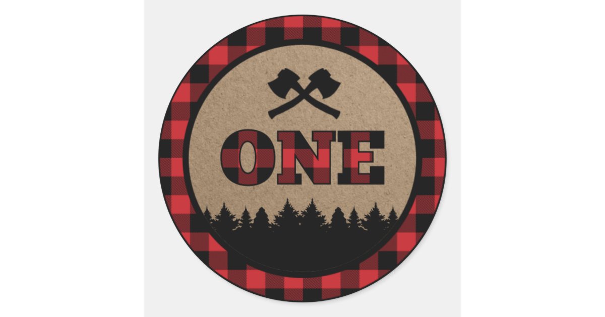 Buffalo Plaid Lumberjack First Birthday Sticker | Zazzle