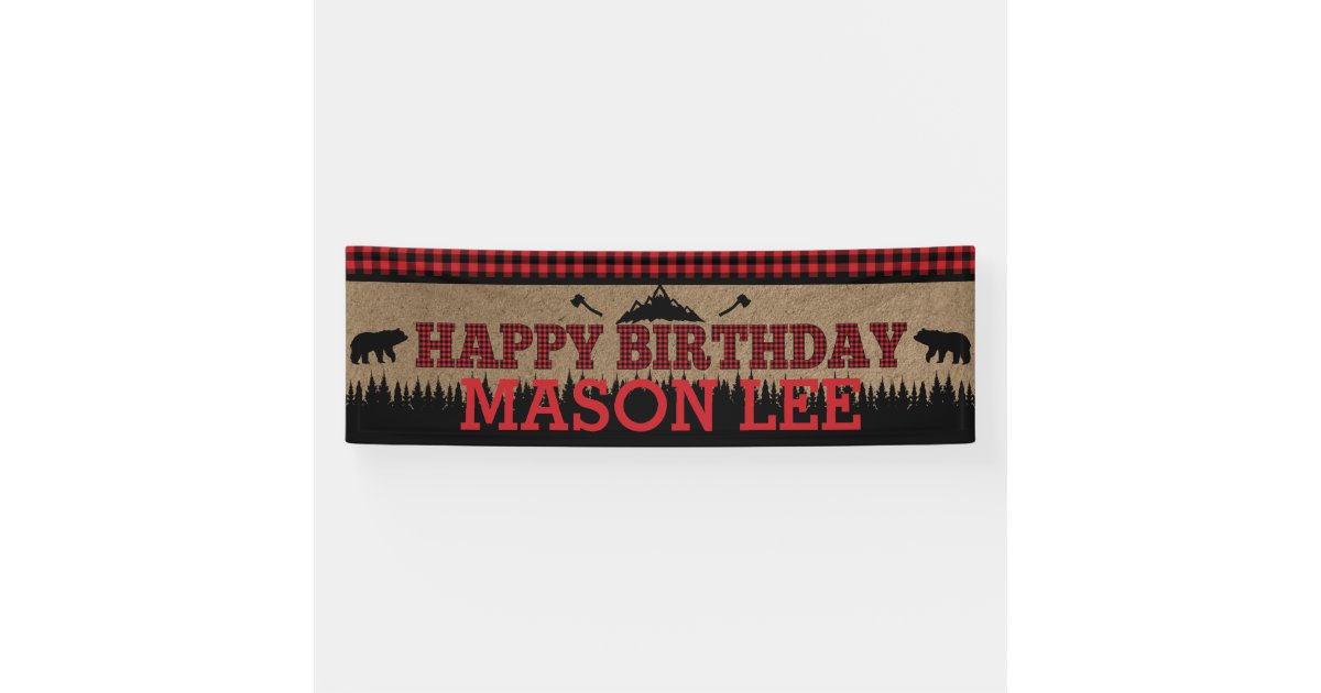Buffalo Plaid Lumberjack Happy Birthday Banner | Zazzle
