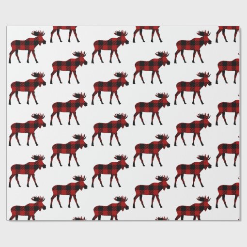 Buffalo Plaid Moose Wrapping Paper | Zazzle
