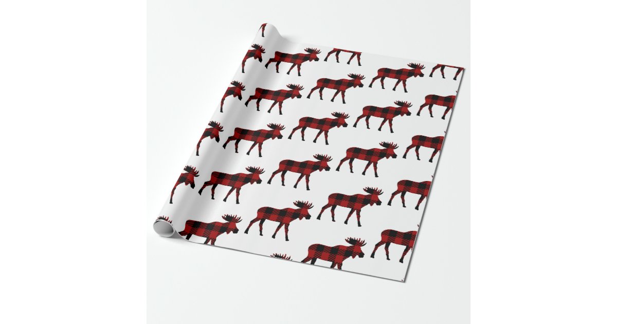 Buffalo Plaid Moose Wrapping Paper | Zazzle